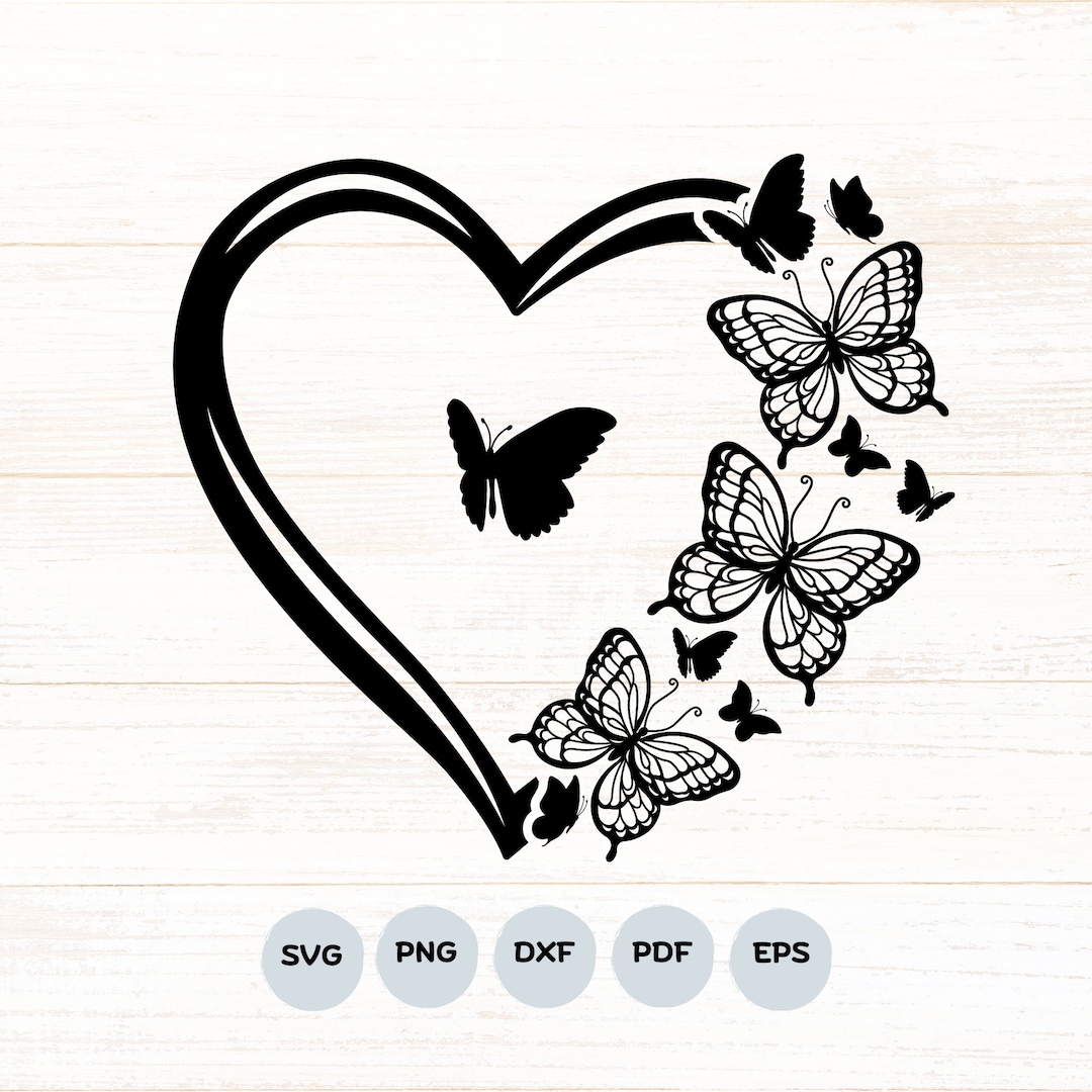 Buterfly Heart SVG, Heart Outline SVG, Buterfly PNG, Heart Cut Files ...
