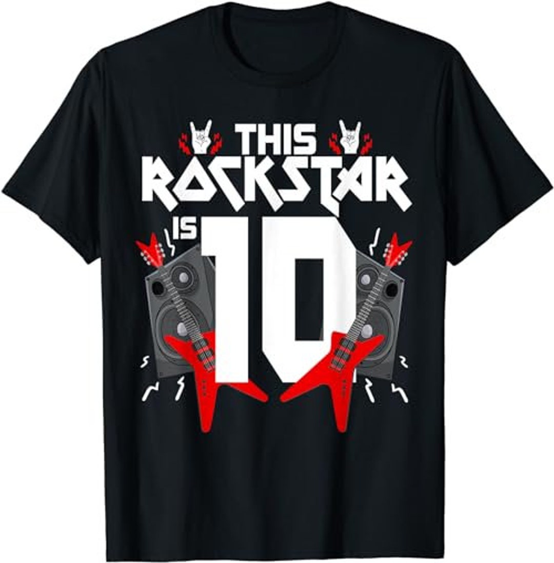 10 Year Old Rock and Roll Star Birthday Guitar 10th Gift T-shirt ...