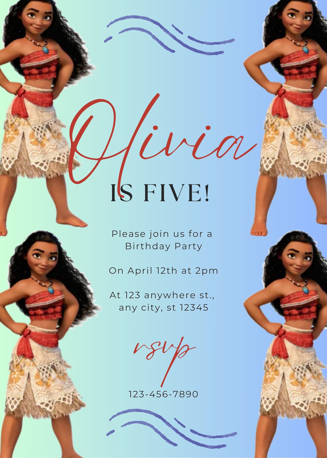 Moana Birthday Invitation Template on Canva 1 - Etsy
