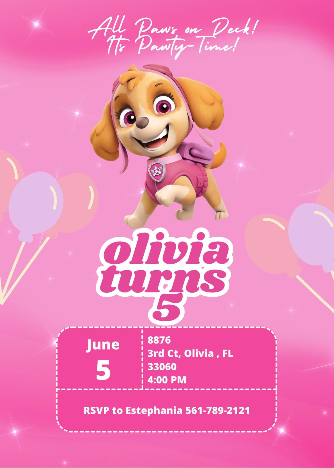GIRL SKYE Birthday Invitation Template - Digital Download - Etsy