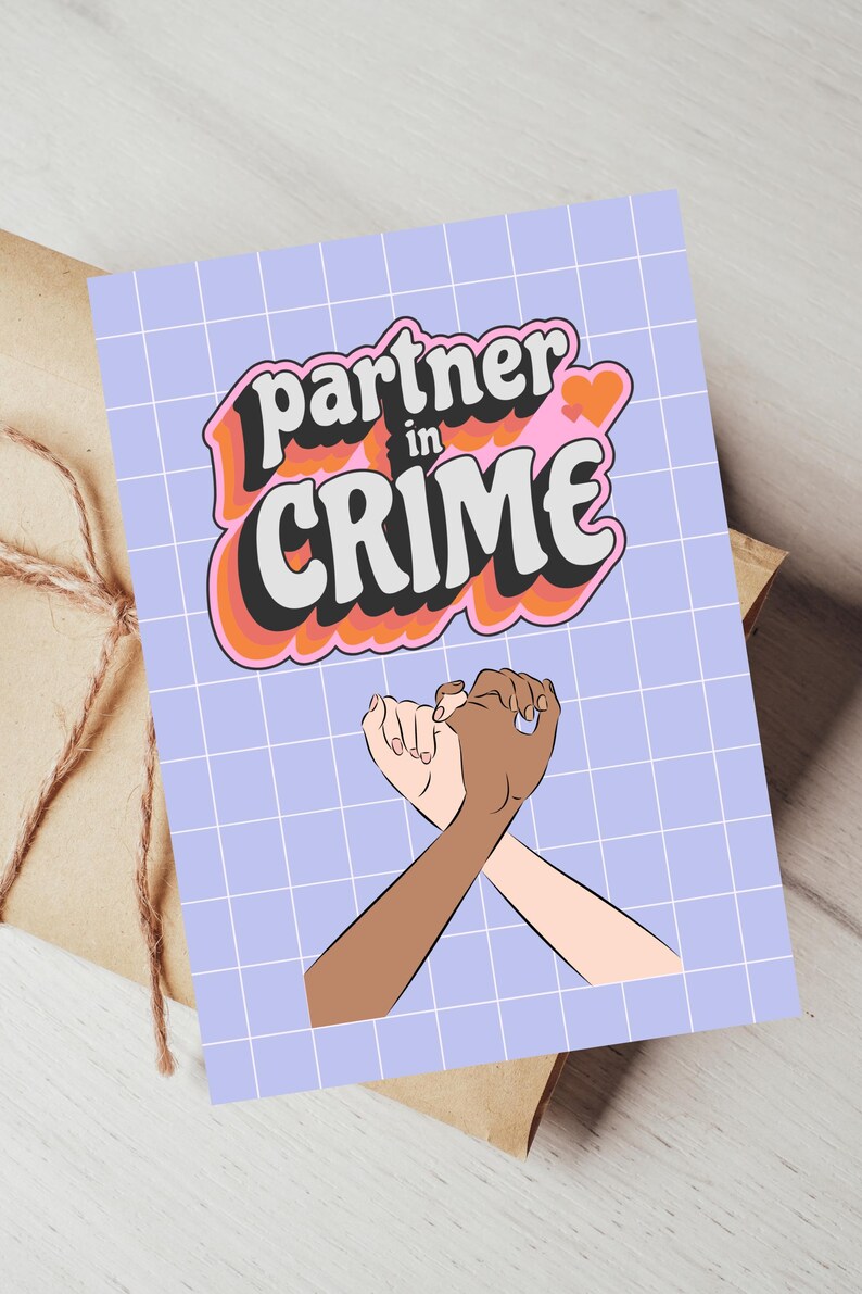Partner in Crime Card | Retro Friend Digital Download - Etsy