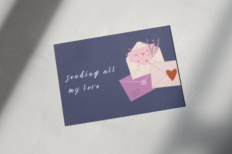 Sending Love Greeting Card: Romantic Illustrated Envelopes (digital ...