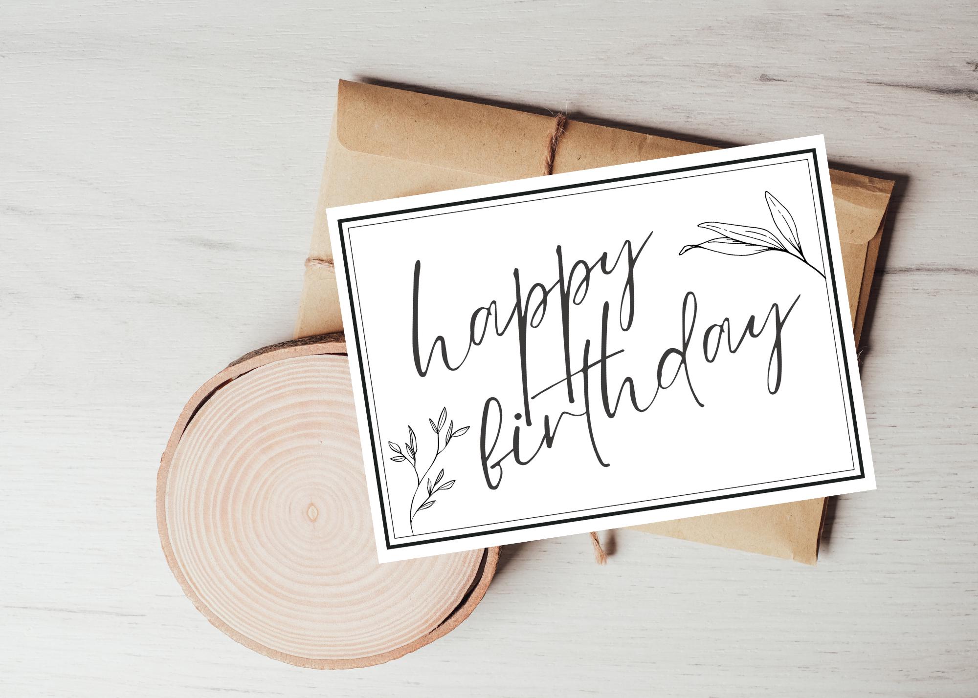 Minimalist Happy Birthday Card | Black and White Printable | Elegant ...