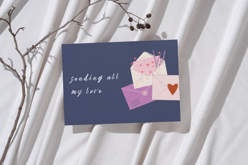 Sending Love Greeting Card: Romantic Illustrated Envelopes (digital ...