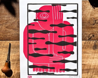 Original Handmade Linocut Print 'the Sardines' Limited Edition Colorful ...