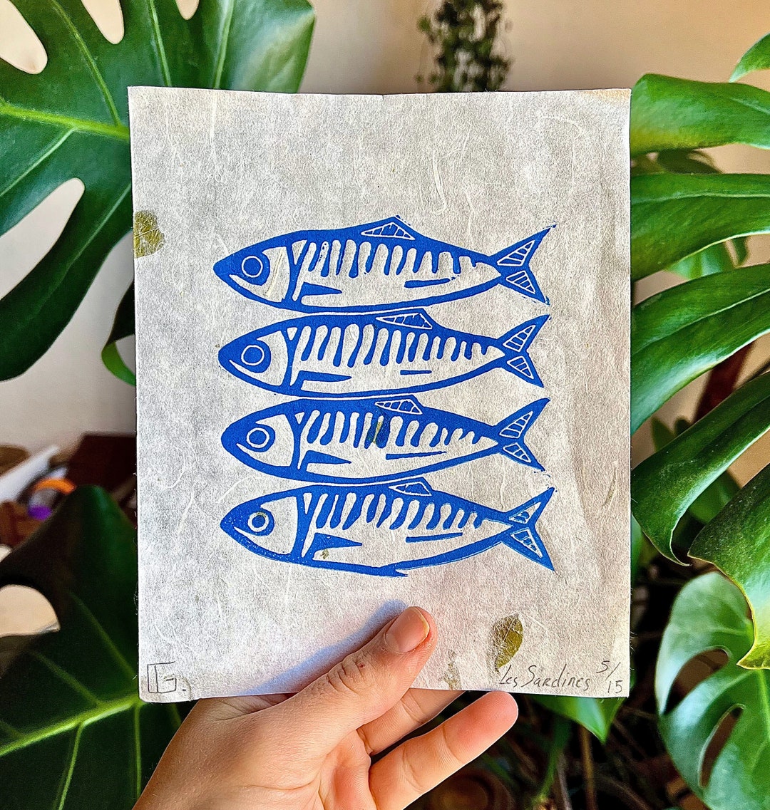 Original Handmade Linocut Print 'the Sardines' - Limited Edition ...