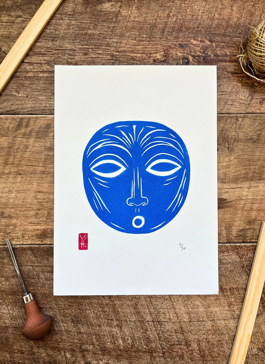 Original Handmade Linocut Print 'blue Spirit' - Limited Edition ...