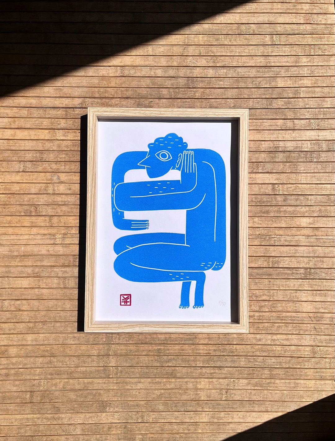 Original Handmade Linocut Print 'the Boy' Limited Edition Colorful Art ...