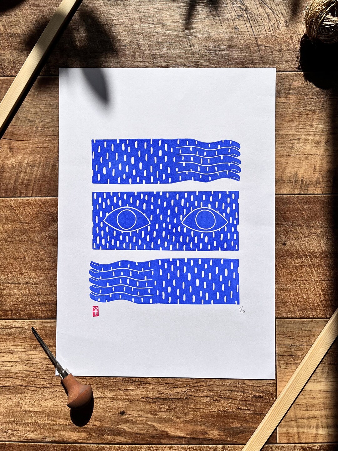 Original Handmade Linocut Print 'the Eyes' - Limited Edition - Colorful ...