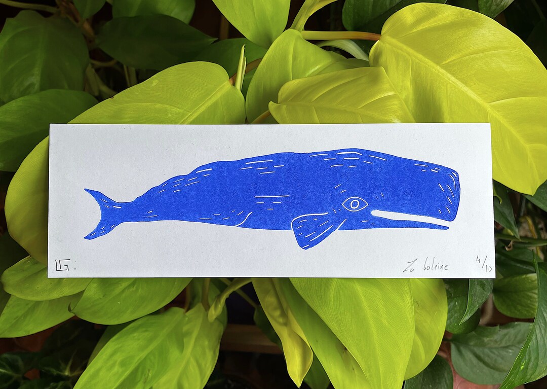 Original Handmade Linocut Print 'the Whale' Limited Edition Colorful ...