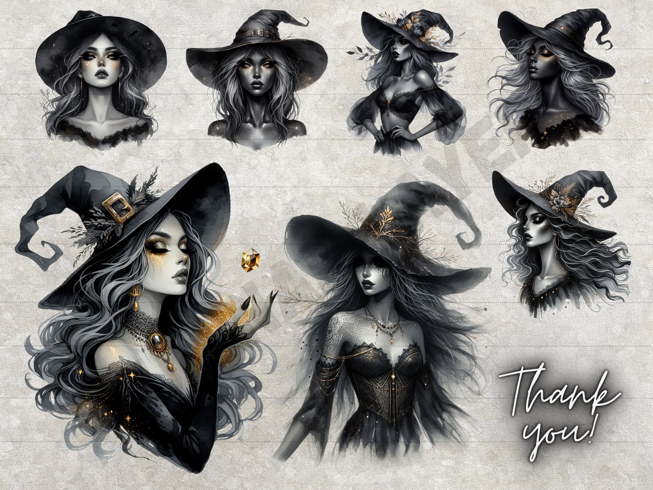 Dark Witch Magical PNG Gothic Digital Clipart Big Bundle Watercolor ...