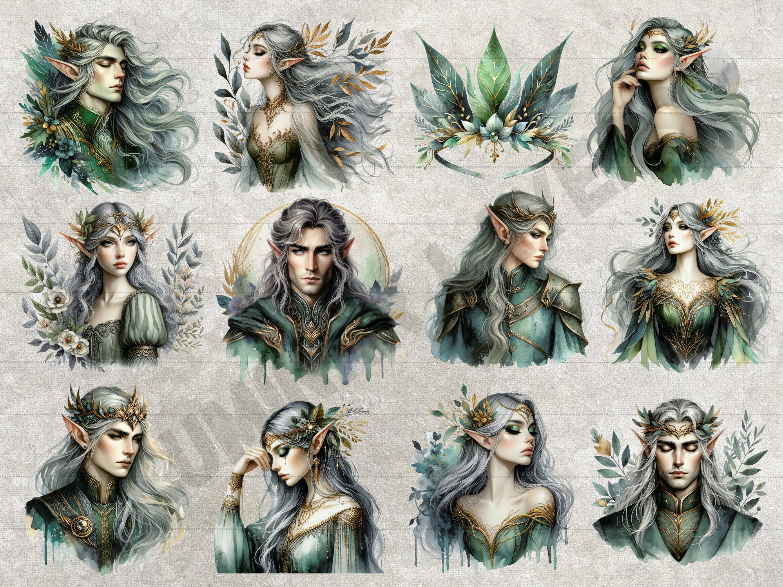 Noble Elves Magical PNG Fantasy Digital Clipart Big Bundle Watercolor ...