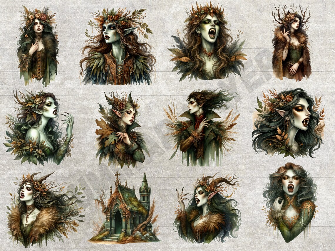Woodland Fantasy Vamps Watercolor Vampiere PNG Clipart Bundle Digital ...