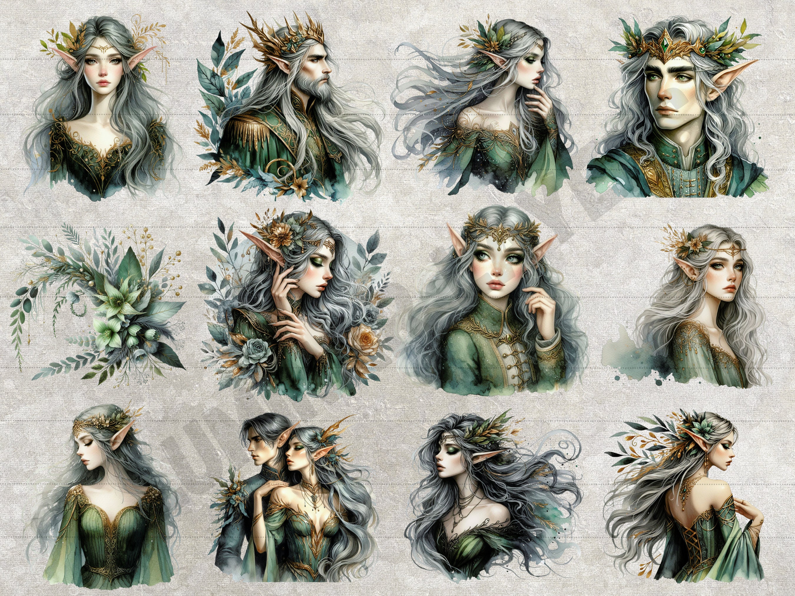 Noble Elves Magical PNG Fantasy Digital Clipart Big Bundle Watercolor ...