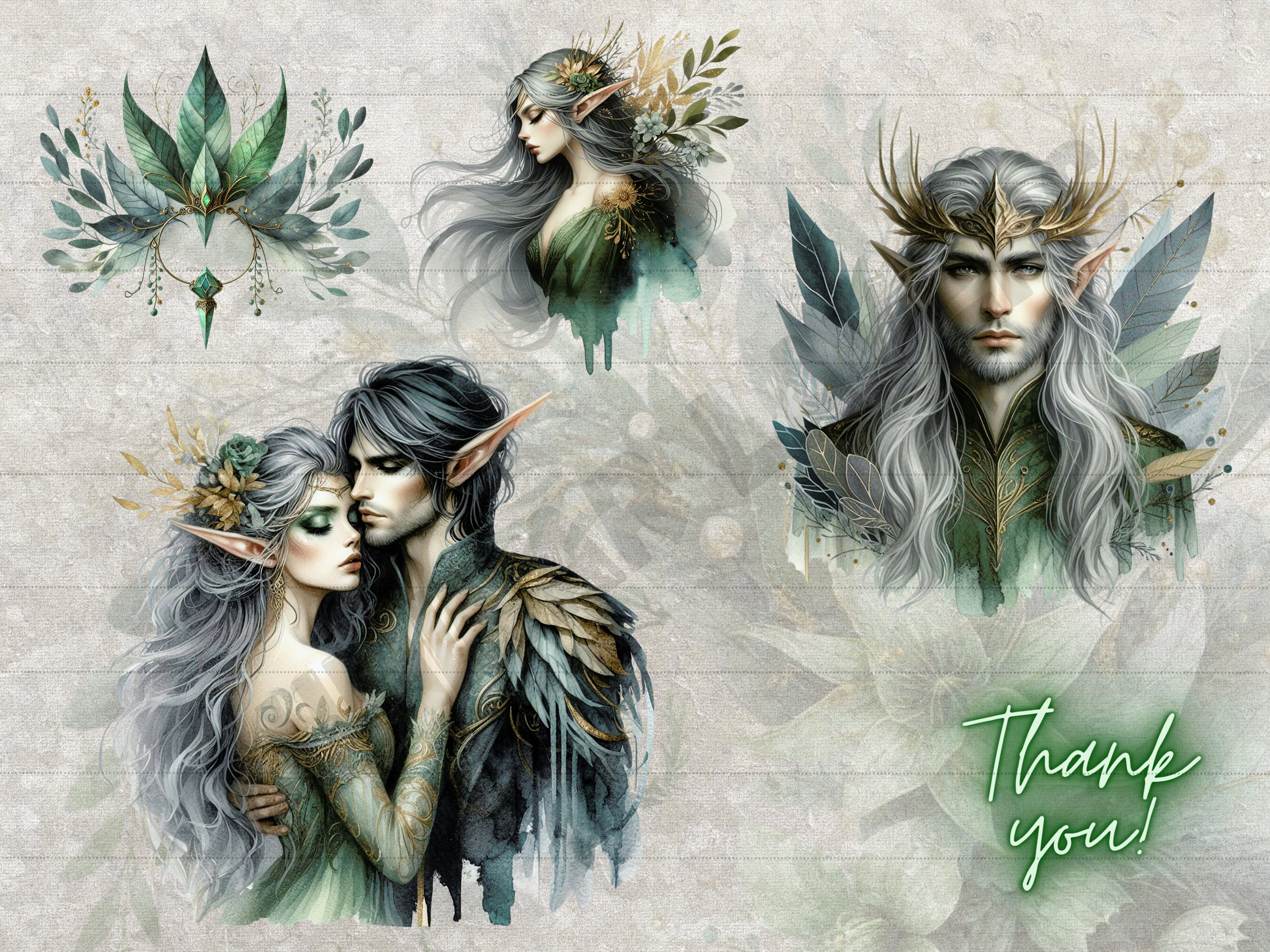 Noble Elves Magical PNG Fantasy Digital Clipart Big Bundle Watercolor ...