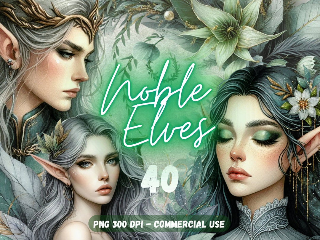 Noble Elves Magical PNG Fantasy Digital Clipart Big Bundle Watercolor ...