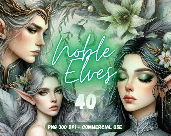 Noble Elves Magical PNG Fantasy Digital Clipart Big Bundle Watercolor ...