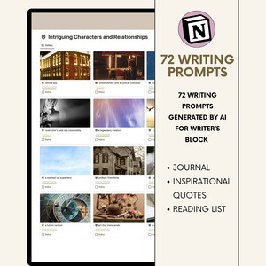 Writing Prompts Notion Template for Fiction Authors Notion for Writing ...
