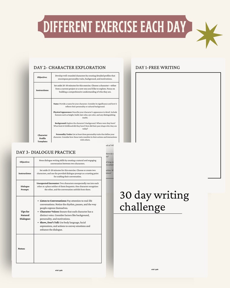 30 Day Writing Challenge Workbook, Daily Writing Prompts Exercises Tips ...