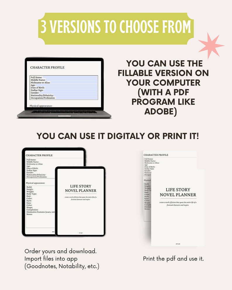 Fillable Novel and Nonfiction Writing Planner Character, Life Story ...