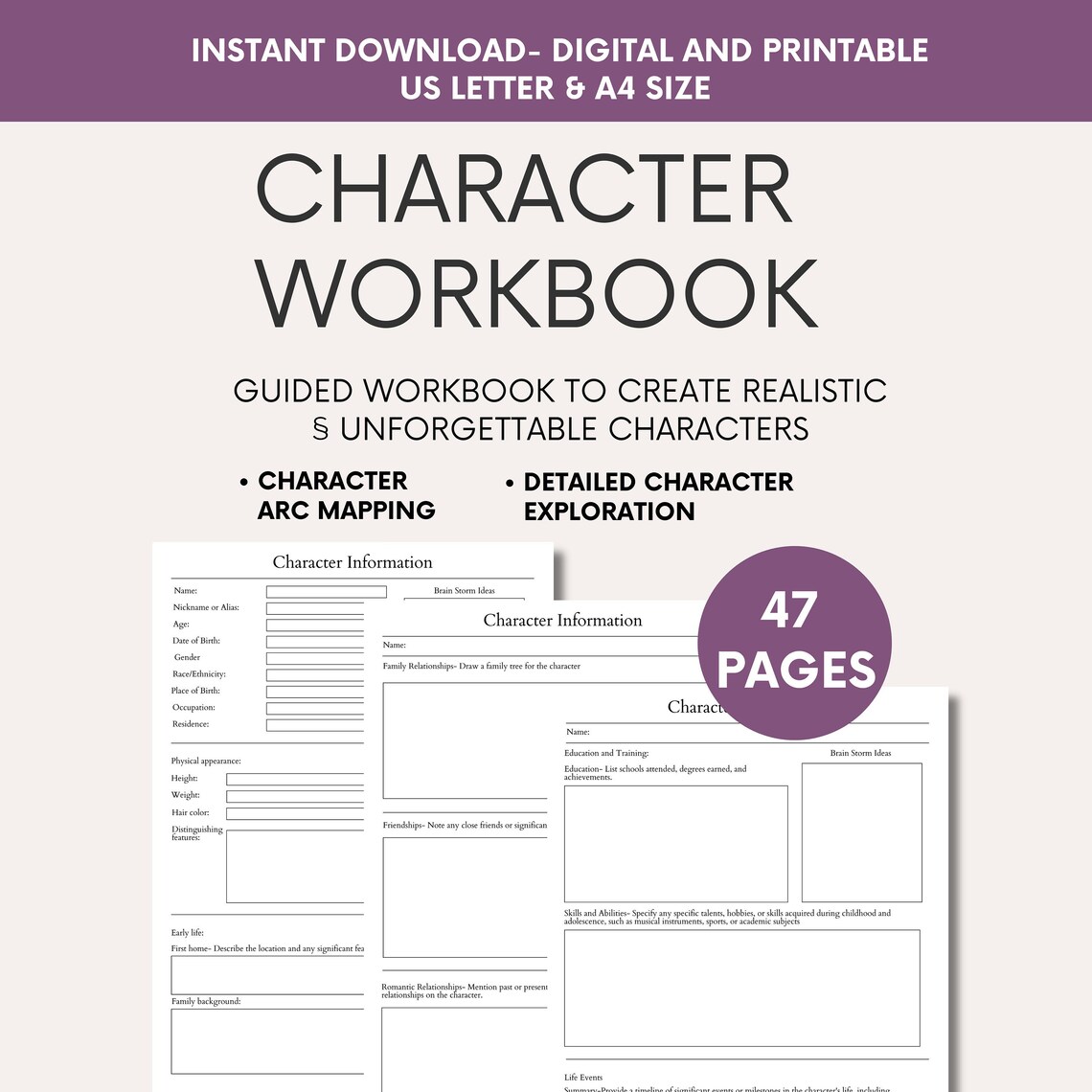 Novel Character Planner, Author Planner Character Workbook, Character ...