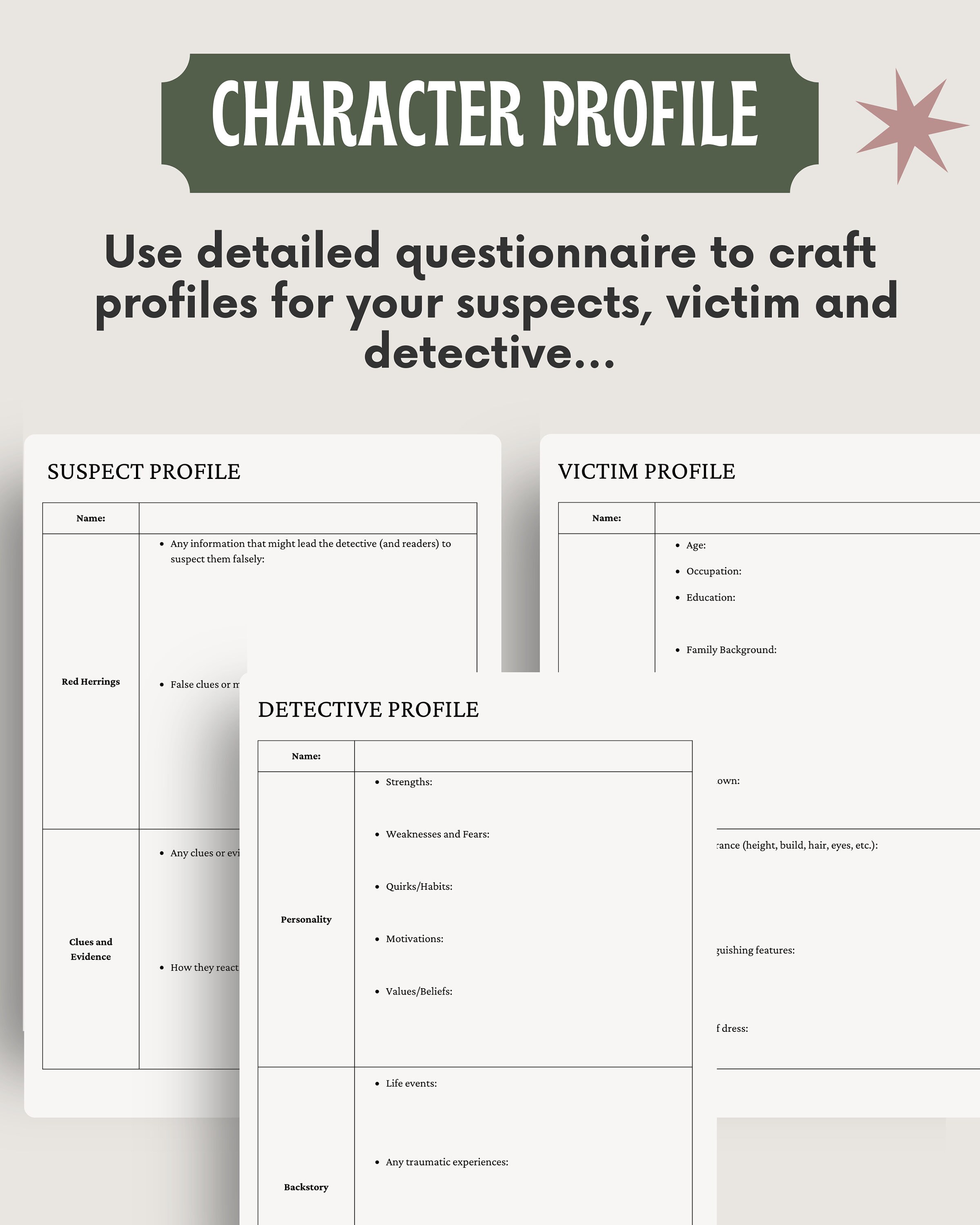 Fillable Mystery Novel Planner, Suspense Book Planner, Murder Mystery ...