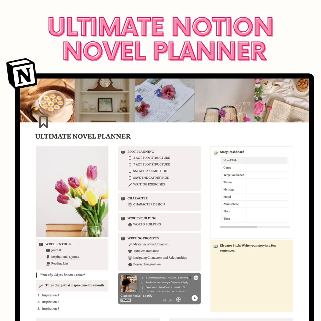 Notion Template Novel Planner, Book Writing Planner, World Building ...