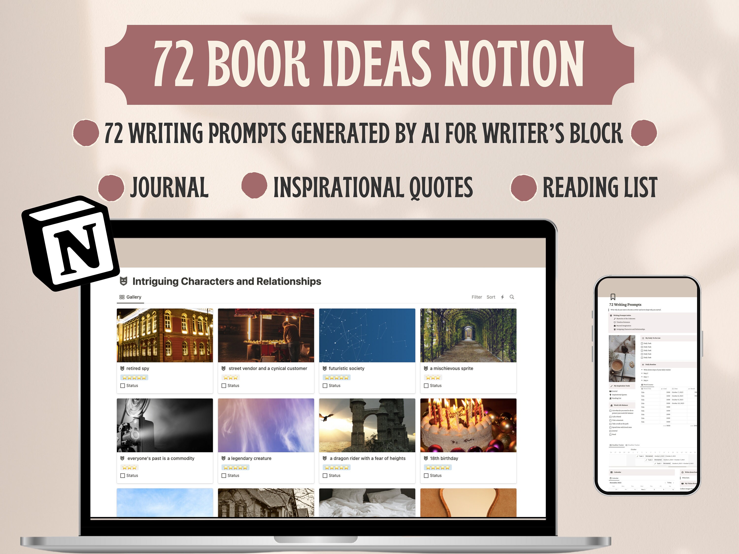 Writing Prompts Notion Template for Fiction Authors Notion - Etsy