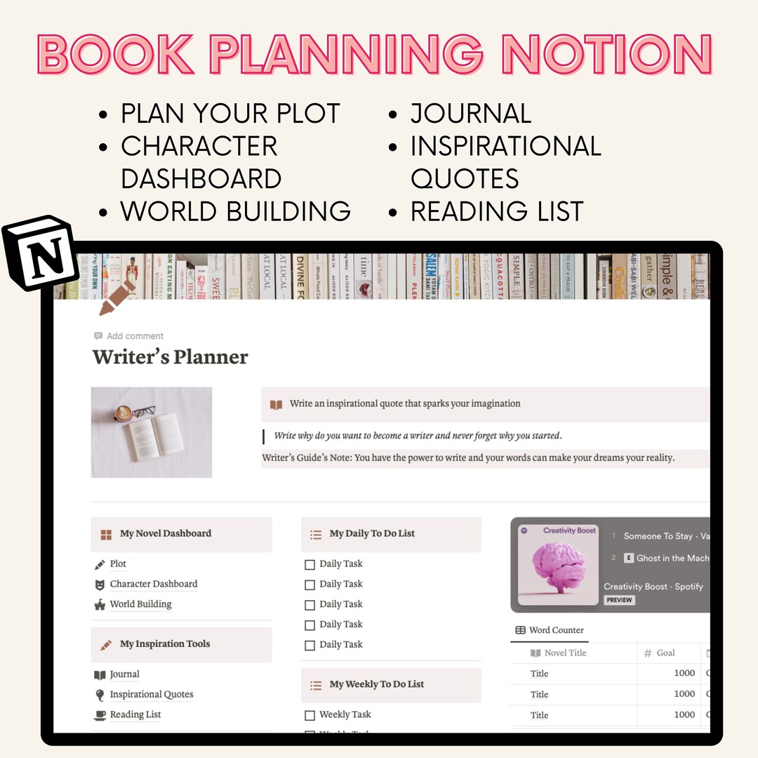 Notion Template Novel Planner, Book Writing Planner, World Building ...