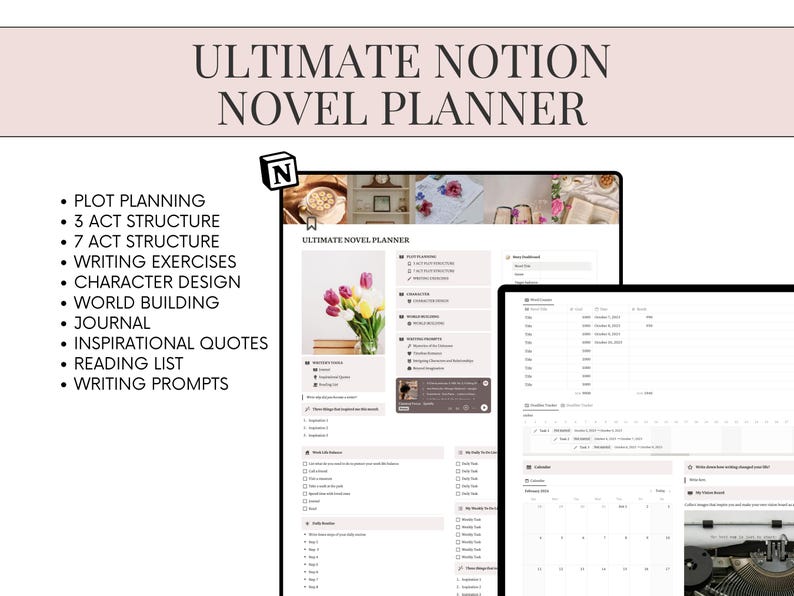 Notion Template Novel Planner, Book Writing Planner, World Building ...