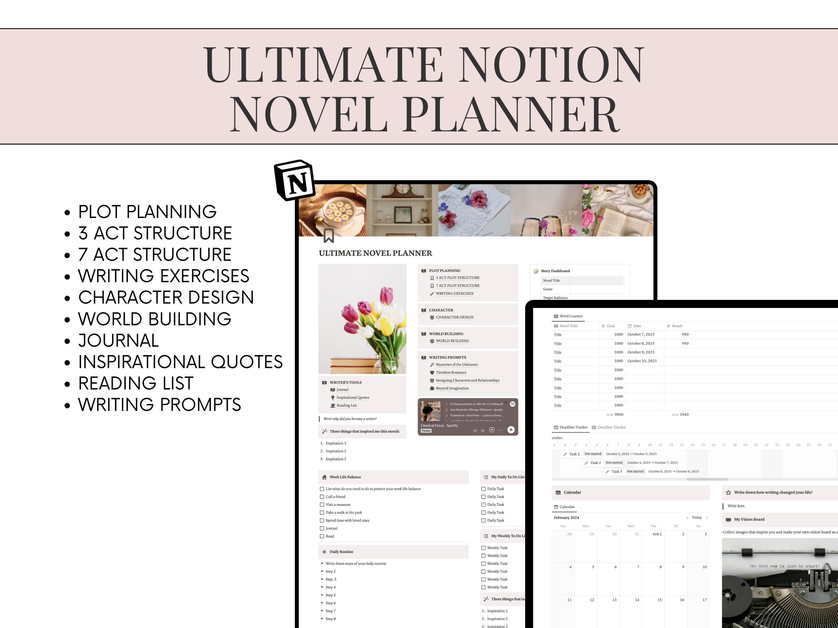 Notion Template Novel Planner, Book Writing Planner, World Building ...