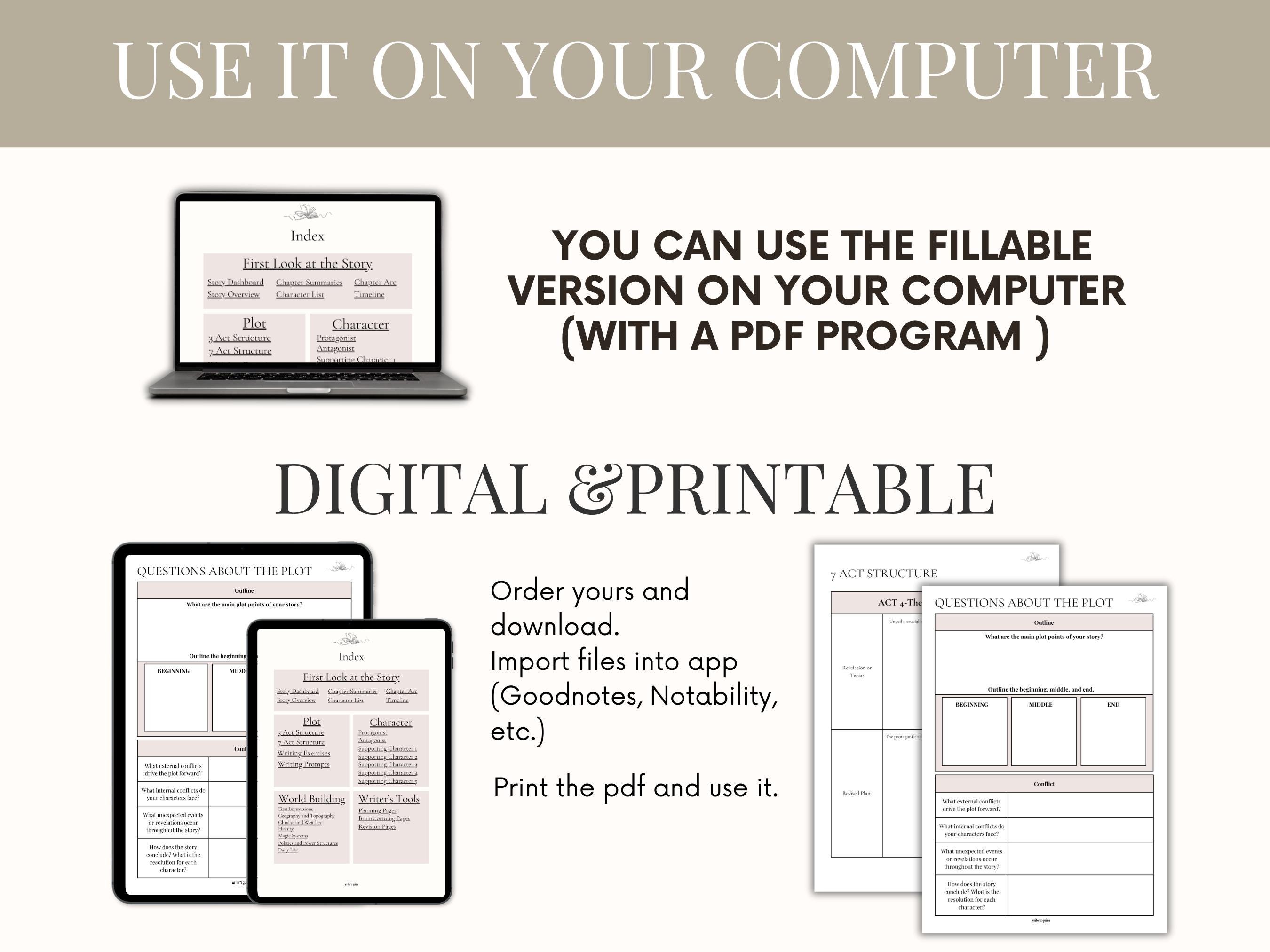 Fillable Novel Planner: Author Story Outline, Character Chart, Book ...