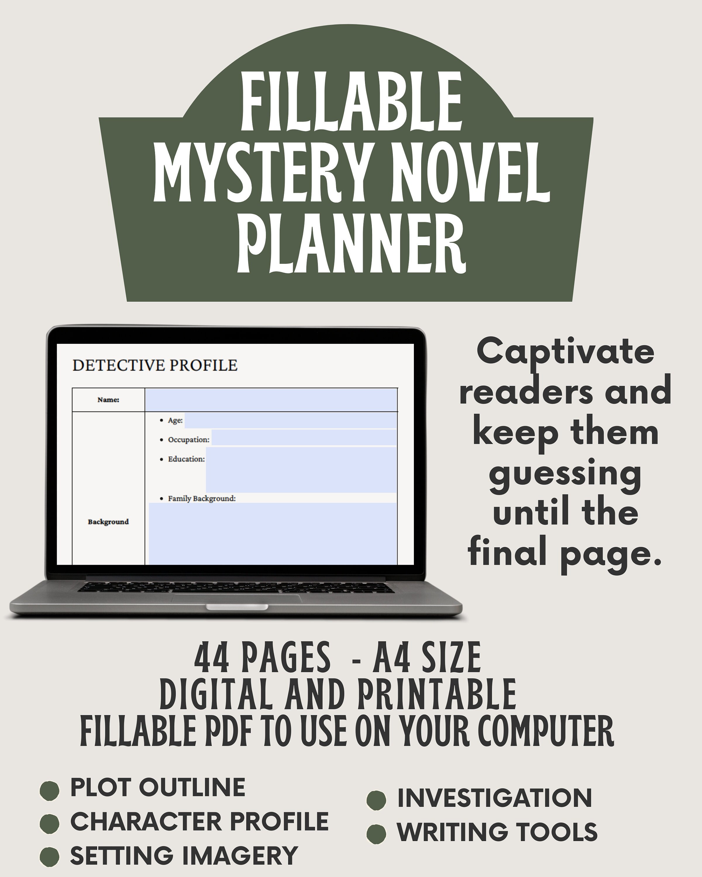Fillable Mystery Novel Planner, Suspense Book Planner, Murder Mystery ...