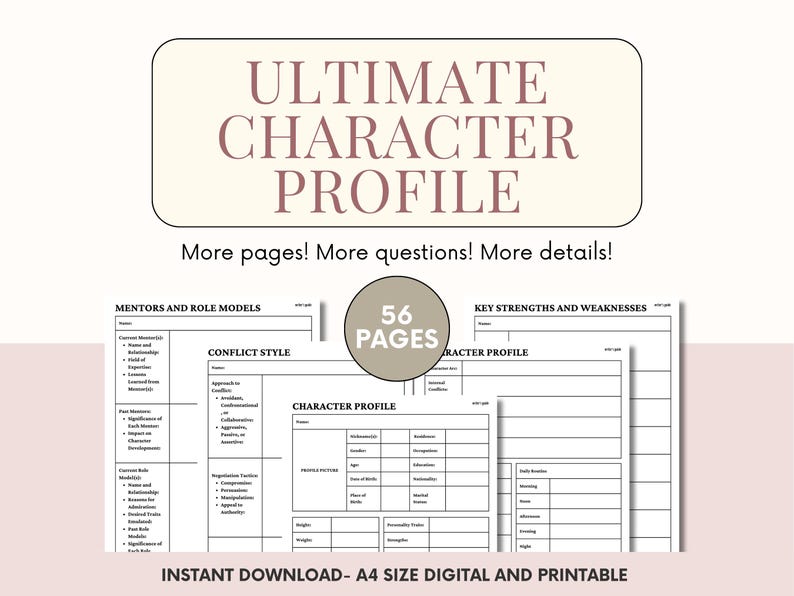 Character Profile Sheet: Author Planner, Novel Prep Character Chart ...