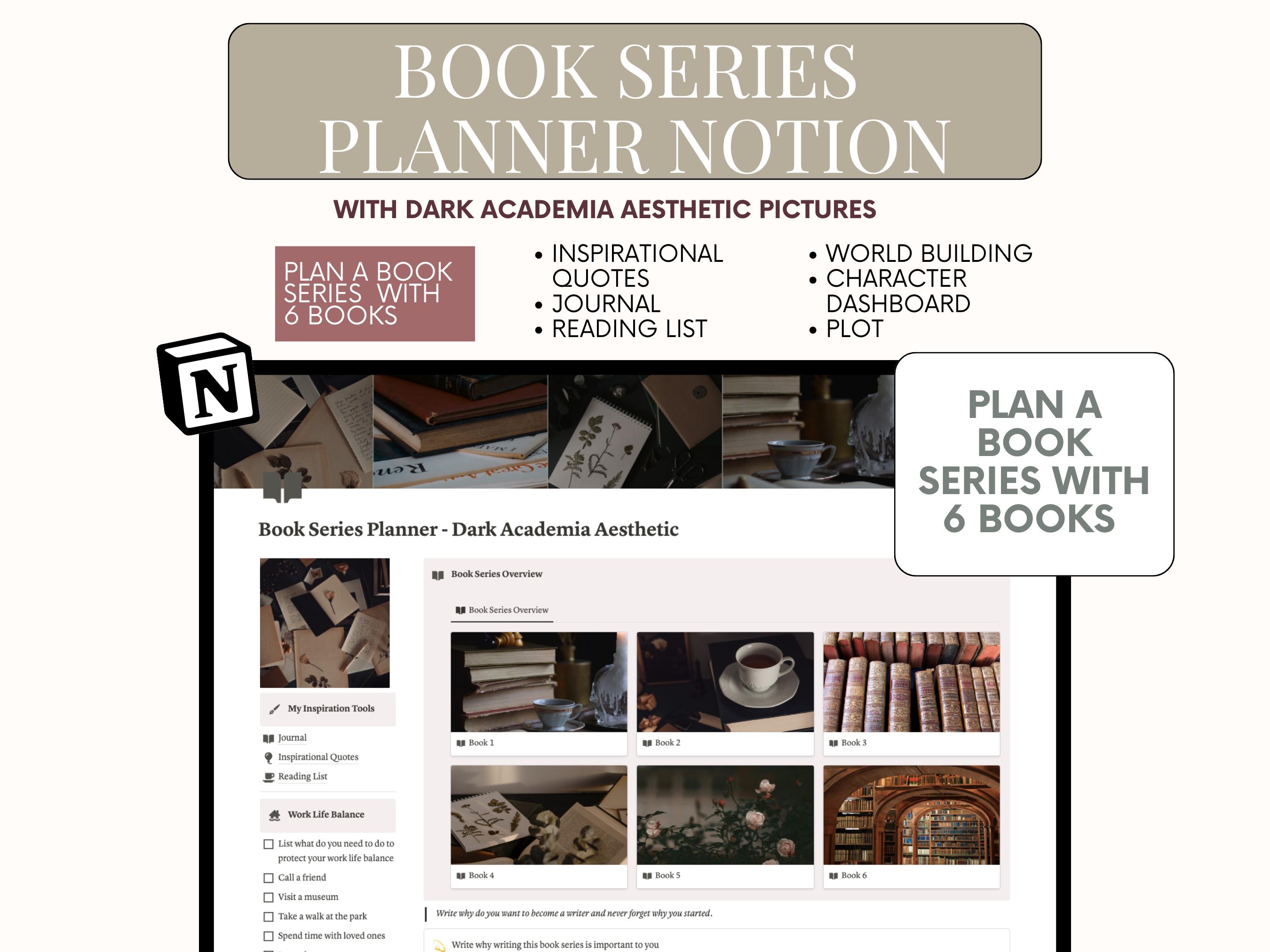 Dark Academia Book Series Notion Planner: Novel Writing Template, Book ...