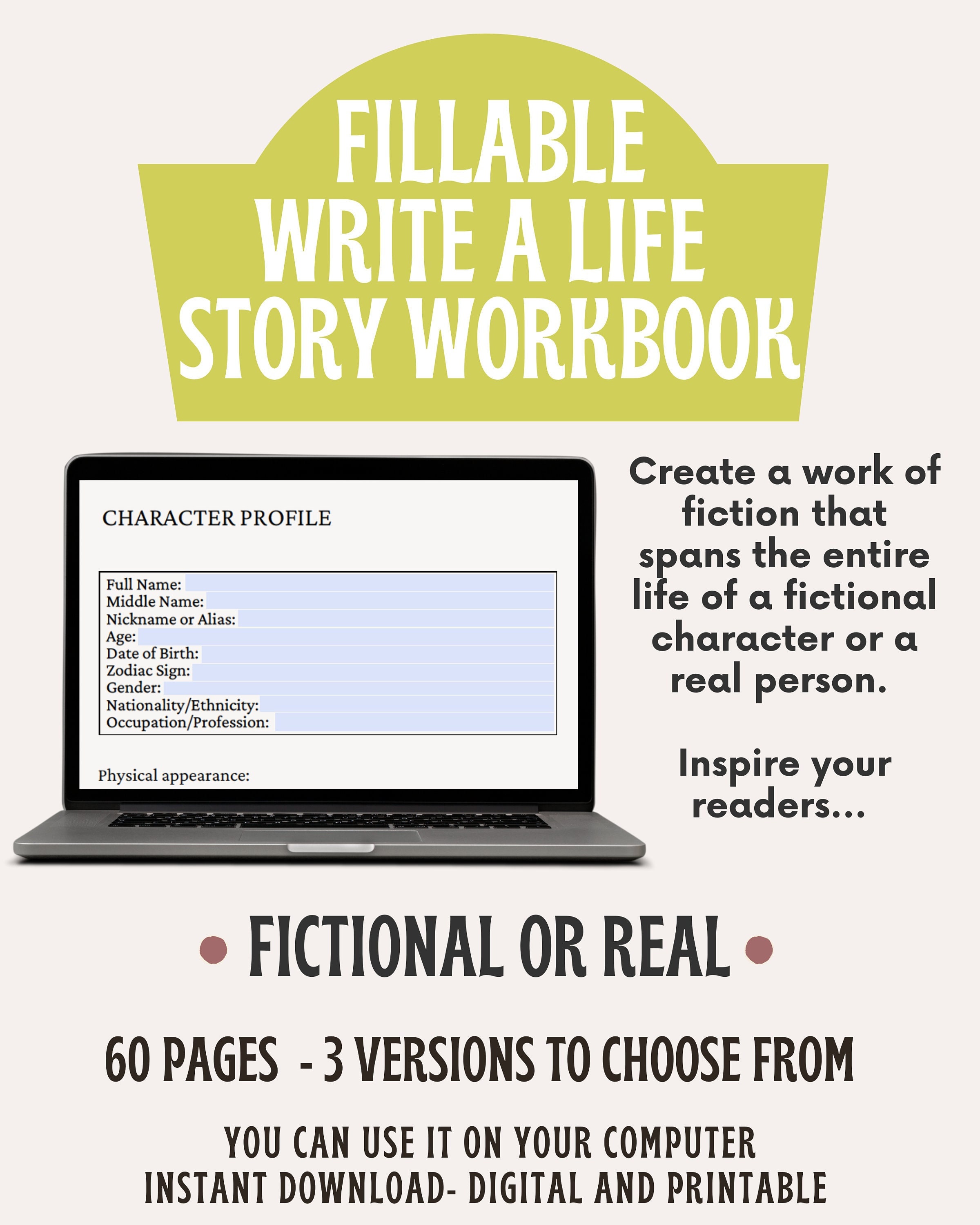 Fillable Novel and Nonfiction Writing Planner Character, Life Story ...