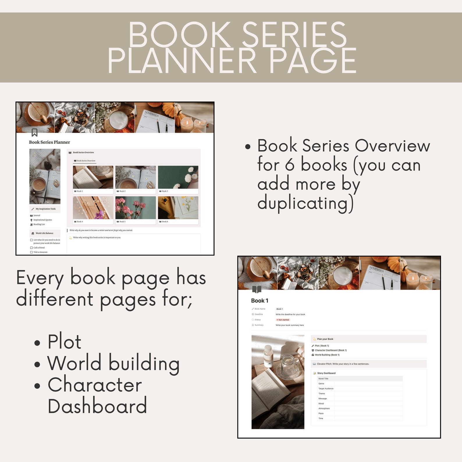 Book Series Notion Template Novel Planner, Writing Organizer, Character ...