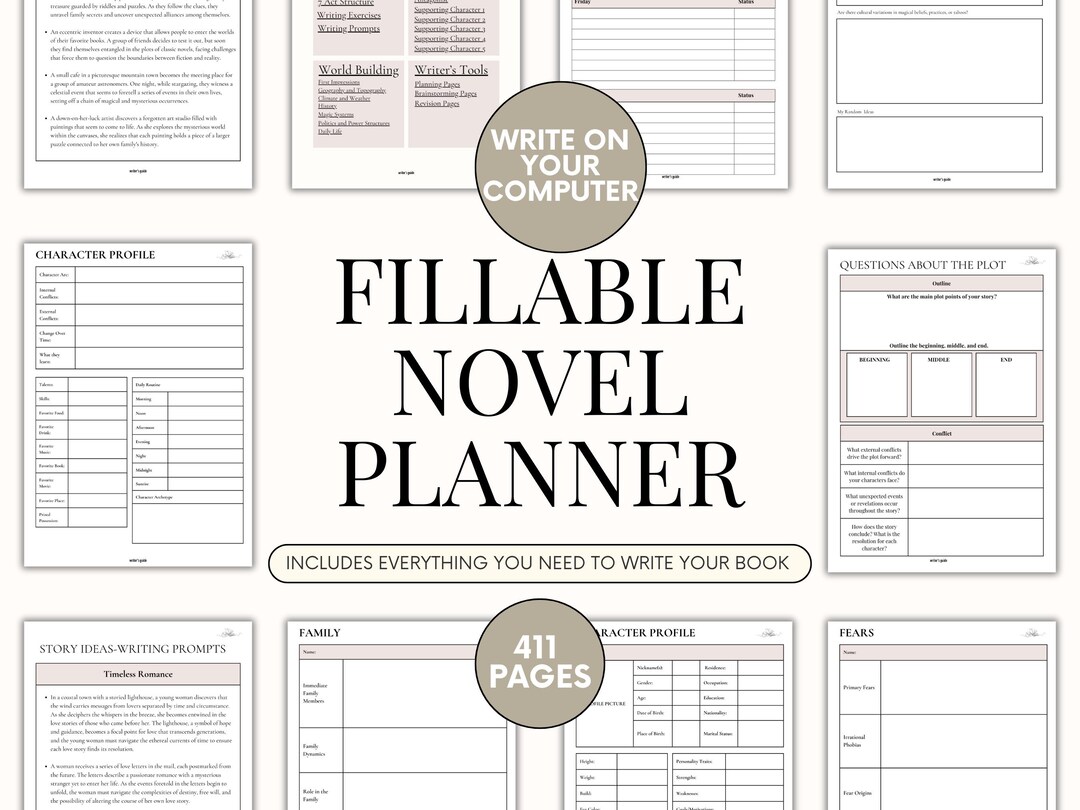 Fillable Novel Planner: Author Story Outline, Character Chart, Book ...