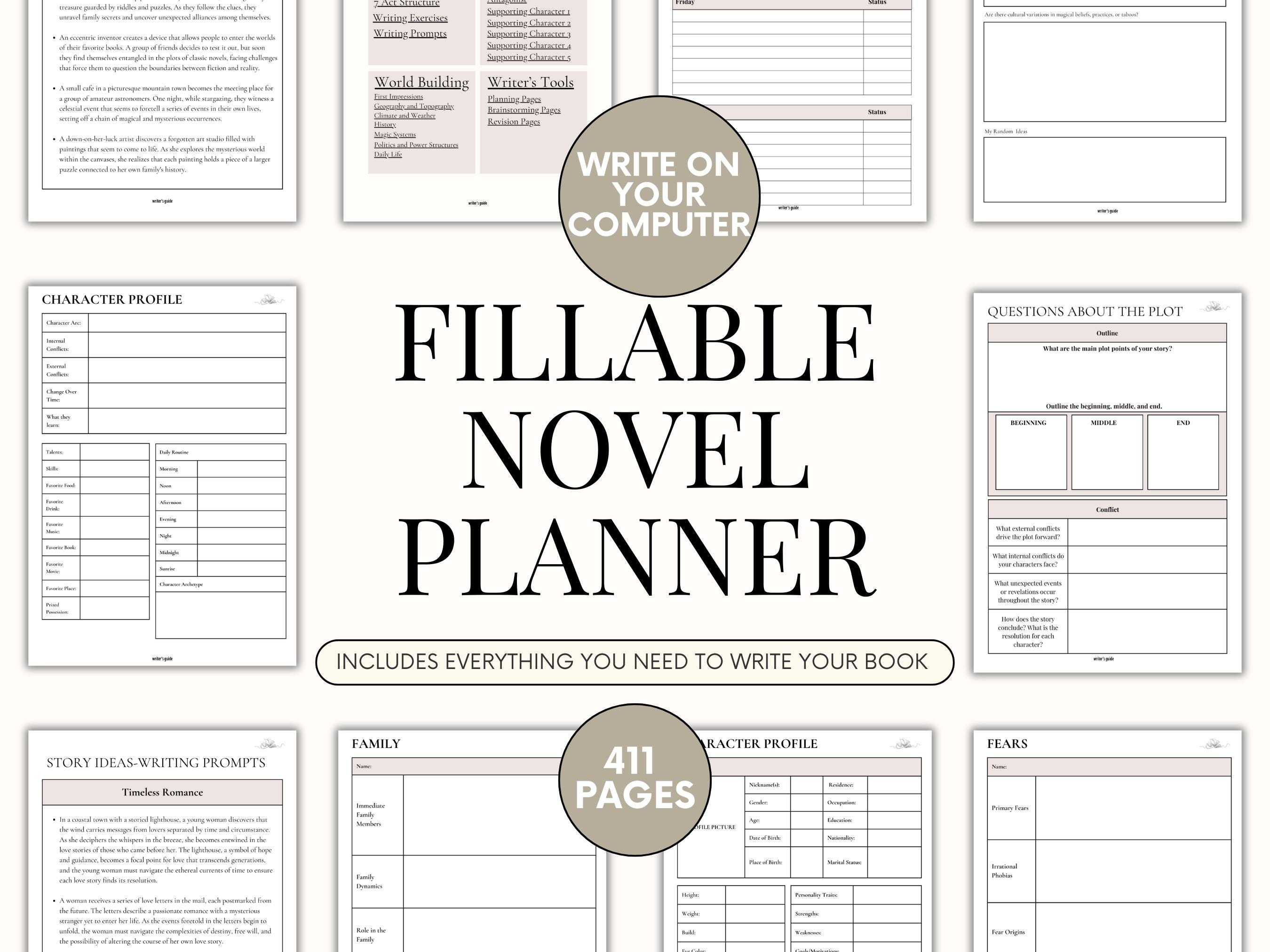Fillable Novel Planner: Author Story Outline, Character Chart, Book ...