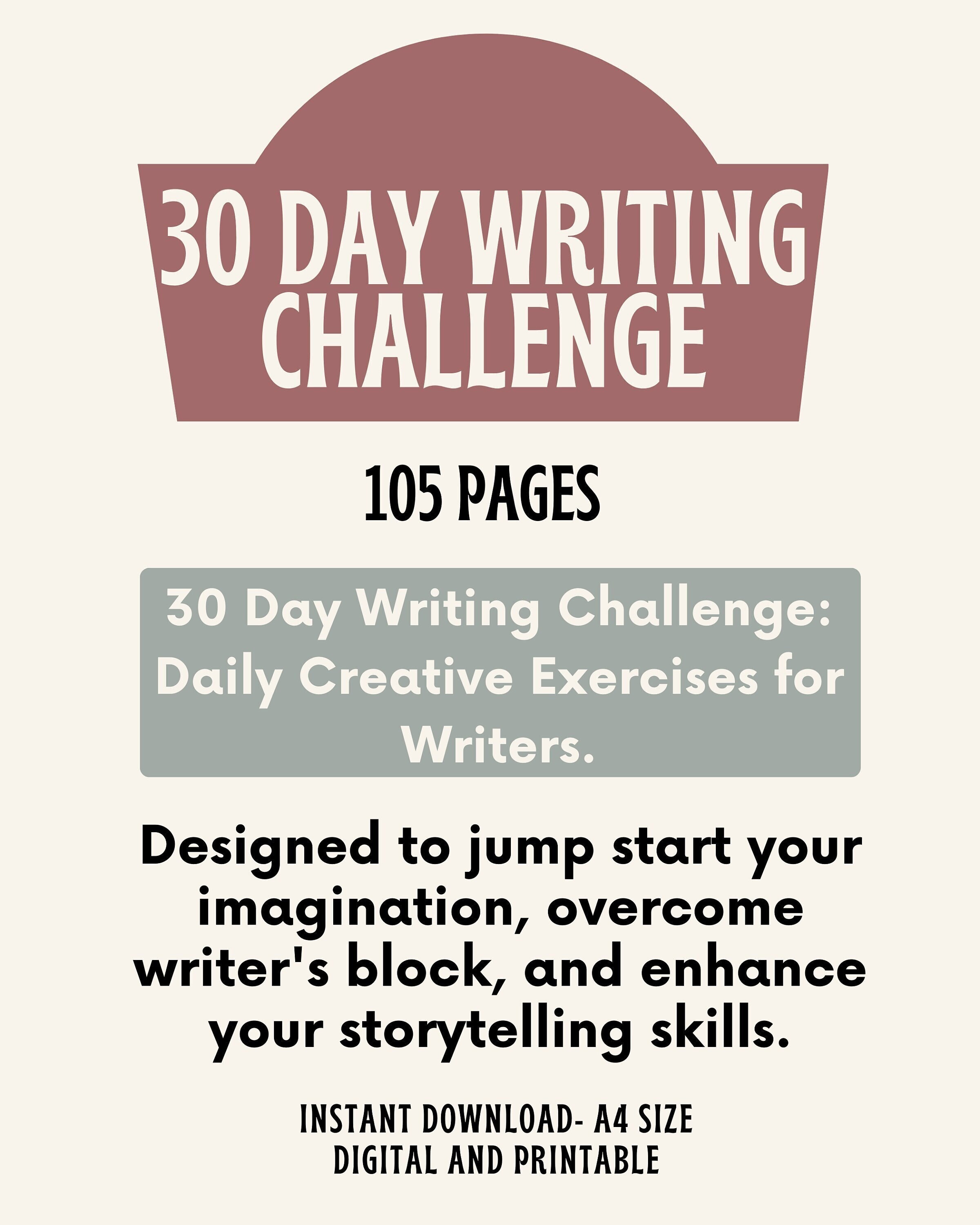 30 Day Writing Challenge Workbook, Daily Writing Prompts Exercises Tips ...
