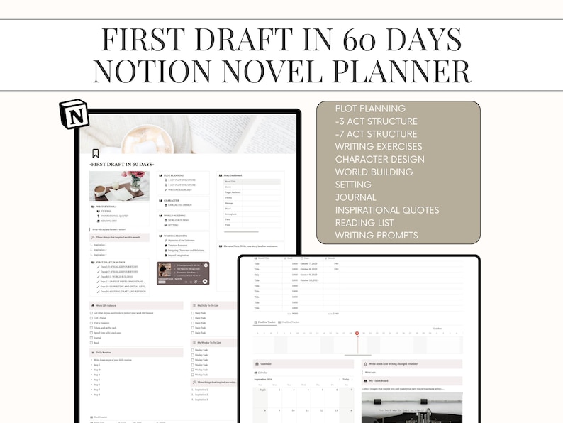 Novel Writing Notion Template, Guided Novel Planner, Book Writing Planner, Notion for Writers ...