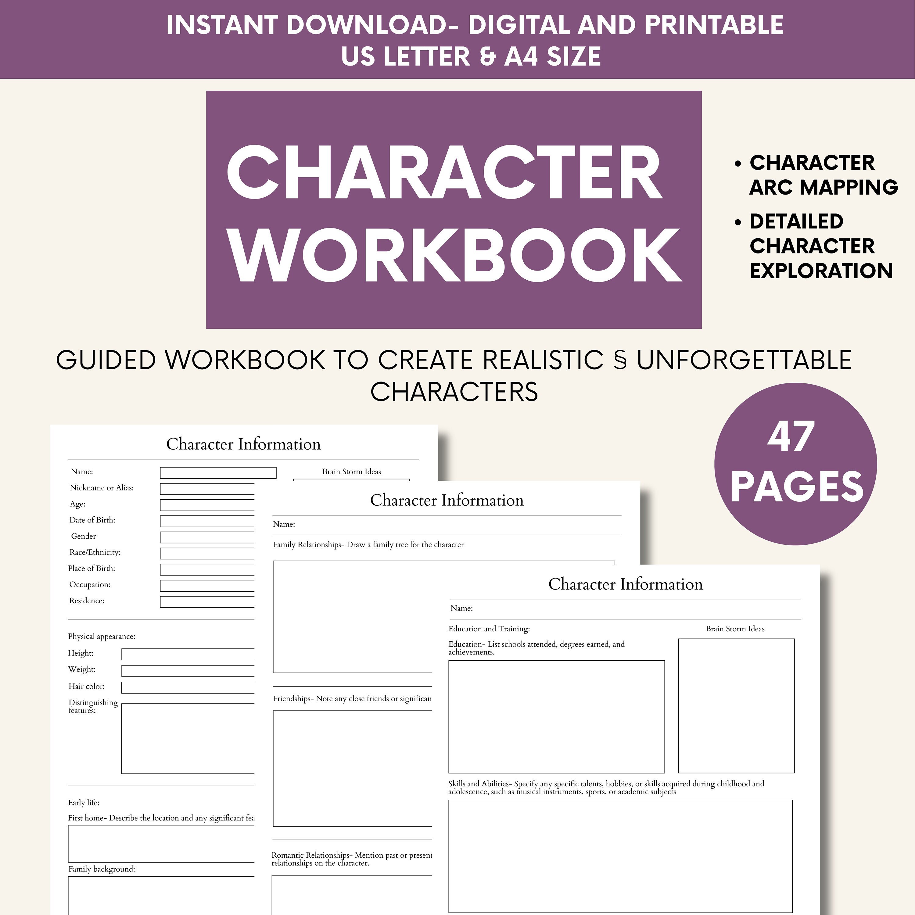 Novel Character Planner, Author Planner Character Workbook, Character ...