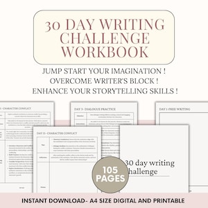 30 Day Writing Challenge Workbook: Daily Prompts & Exercises Tips - Etsy