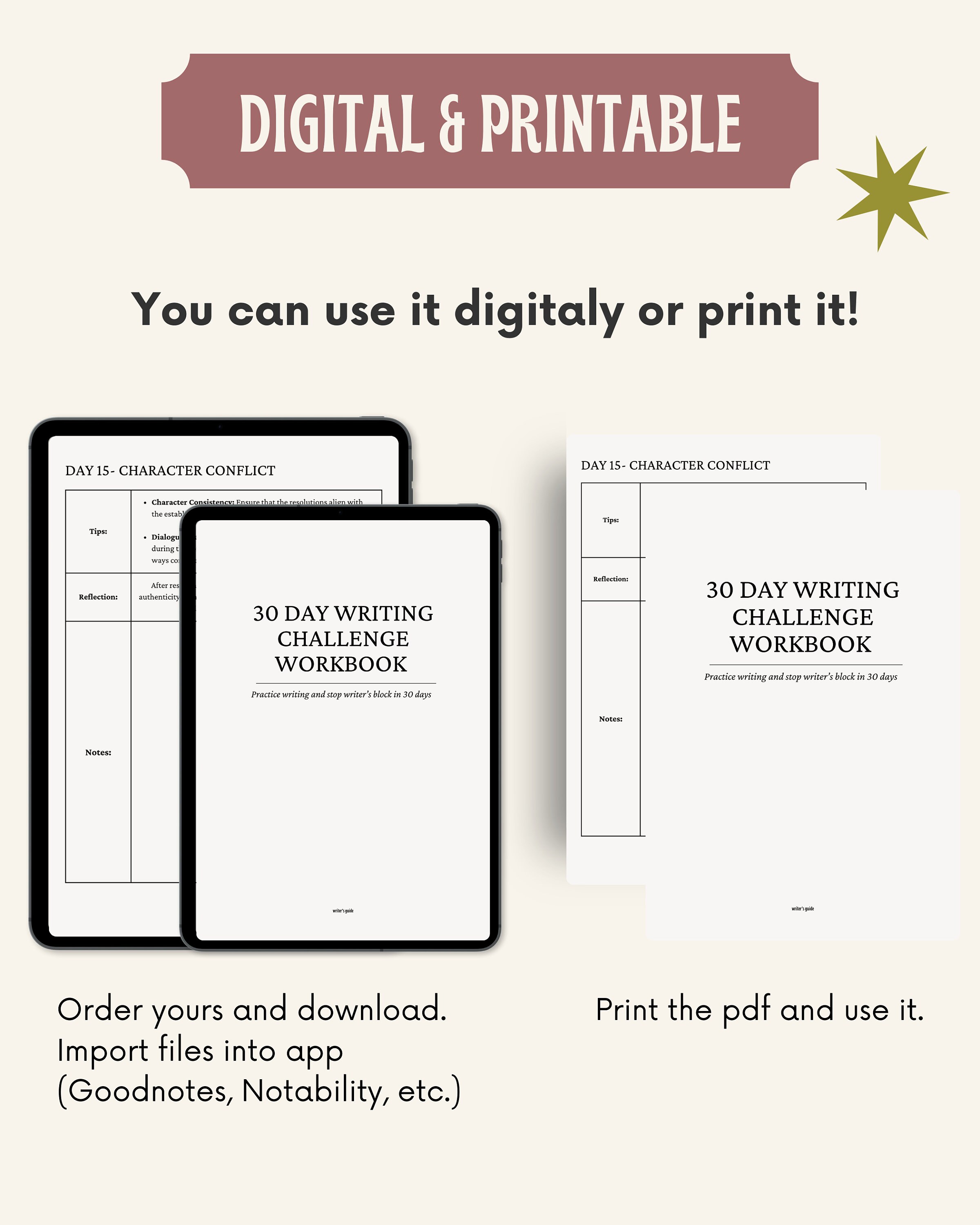 30 Day Writing Challenge Workbook, Daily Writing Prompts Exercises Tips ...