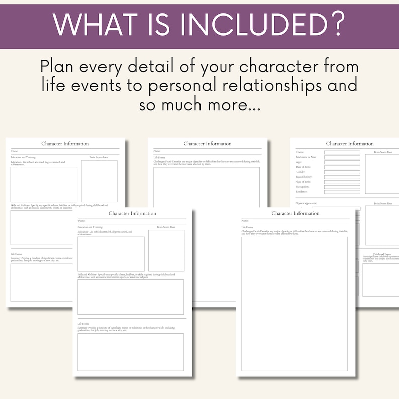 Novel Character Planner, Author Planner Character Workbook, Character ...