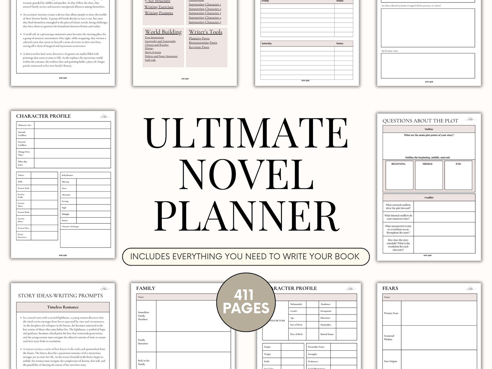 Ultimate Novel Planner - Book Writing Planner, Plot Your Novel Outline Writing Organizer Book ...