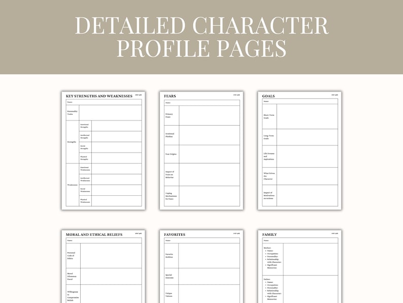 Character Profile Sheet: Author Planner, Novel Prep Character Chart, Book Writing Tool ...