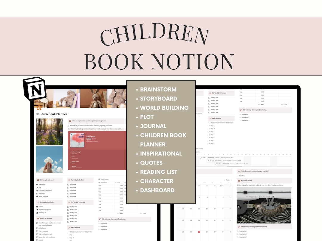 Notion for Children Book Planner, Notion Author Children Book Writing ...