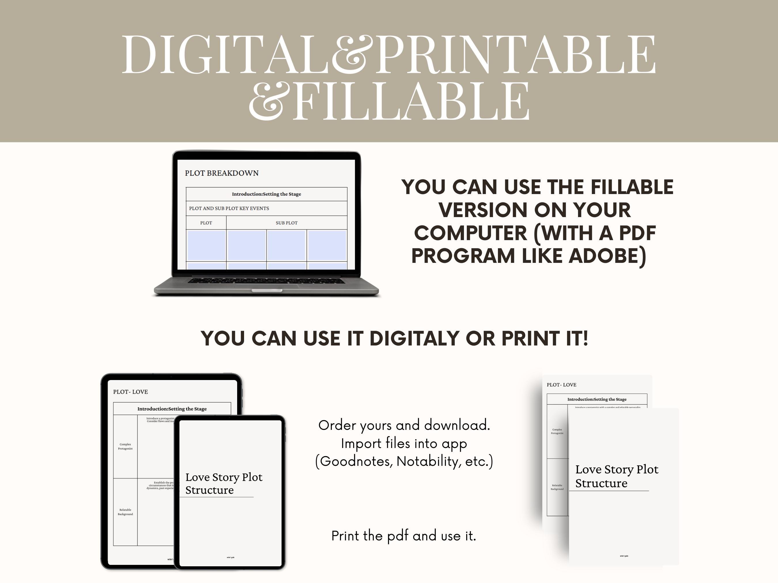 Romance Novel Plot Planner: Love Story Outline Template (fillable PDF ...