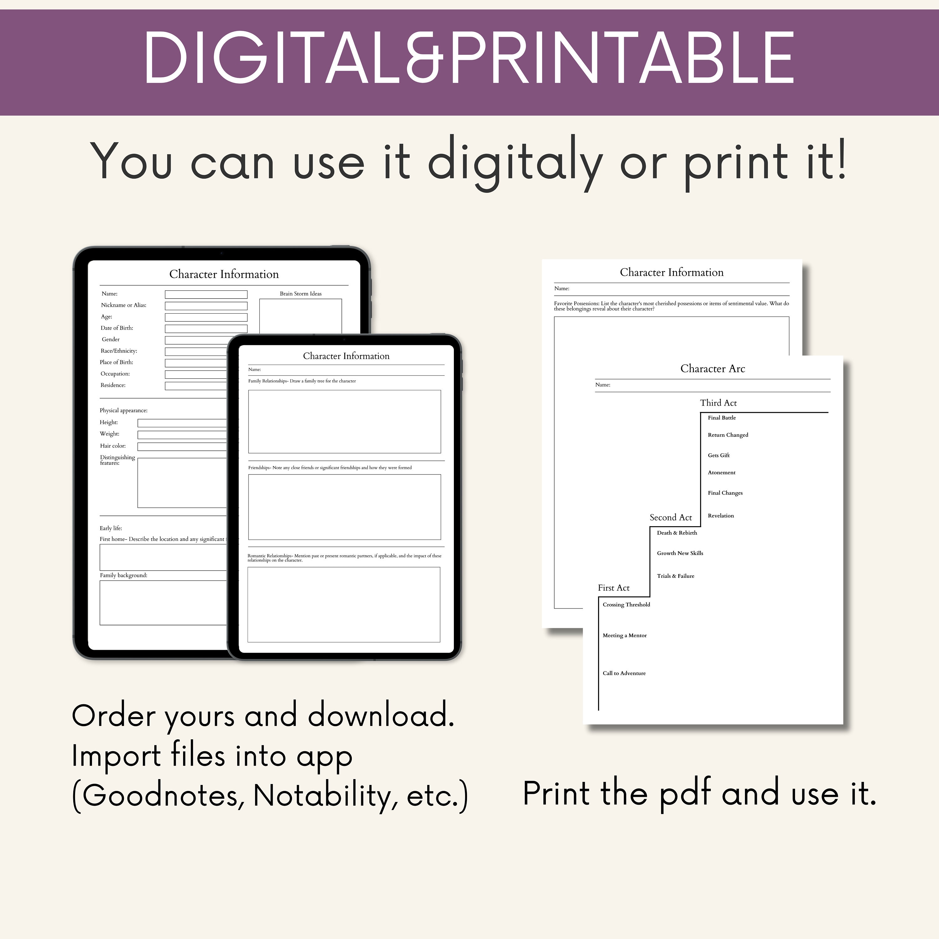 Novel Character Planner, Author Planner Character Workbook, Character ...